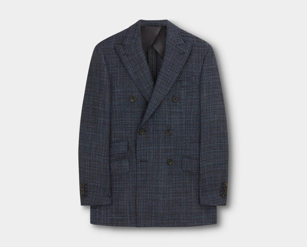 Navy Check Wool and Cashmere Blend Double Breasted Bertie Blazer ...